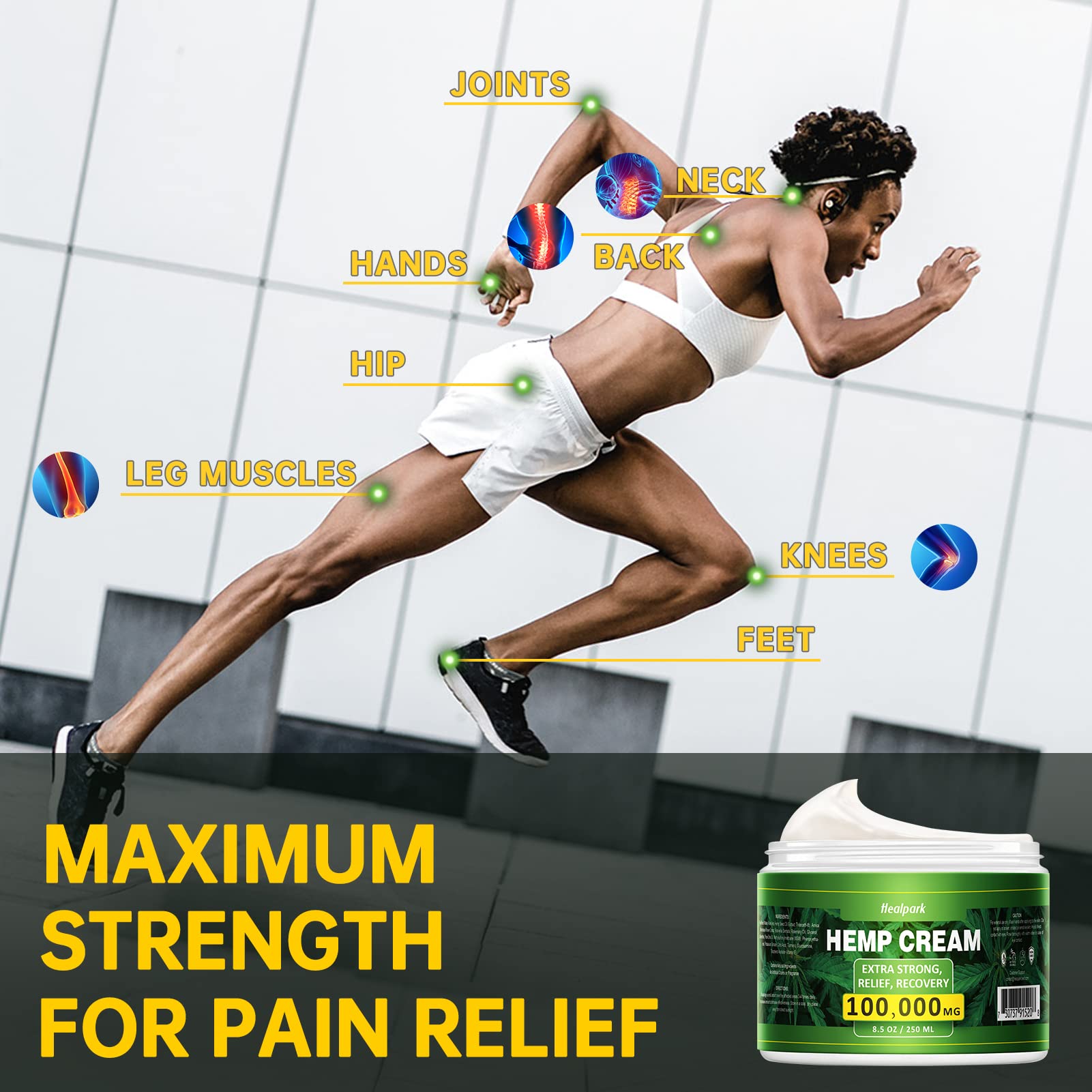Natural Hemp Cream for Muscles, Joints, Lower Back, Back, Knees, Neck, Fingers, Elbows- 8.5 fl oz - Arnica,MSM, Turmeric, Emu Oil, Menthol, Aloe