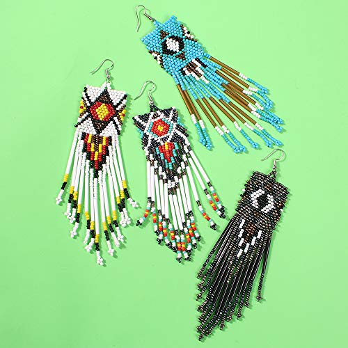 Long Beaded Earrings Dangle - Boho Sleek Fringe Earrings Statement Handmade with Hook, Gift Ideas for Women Jewelry