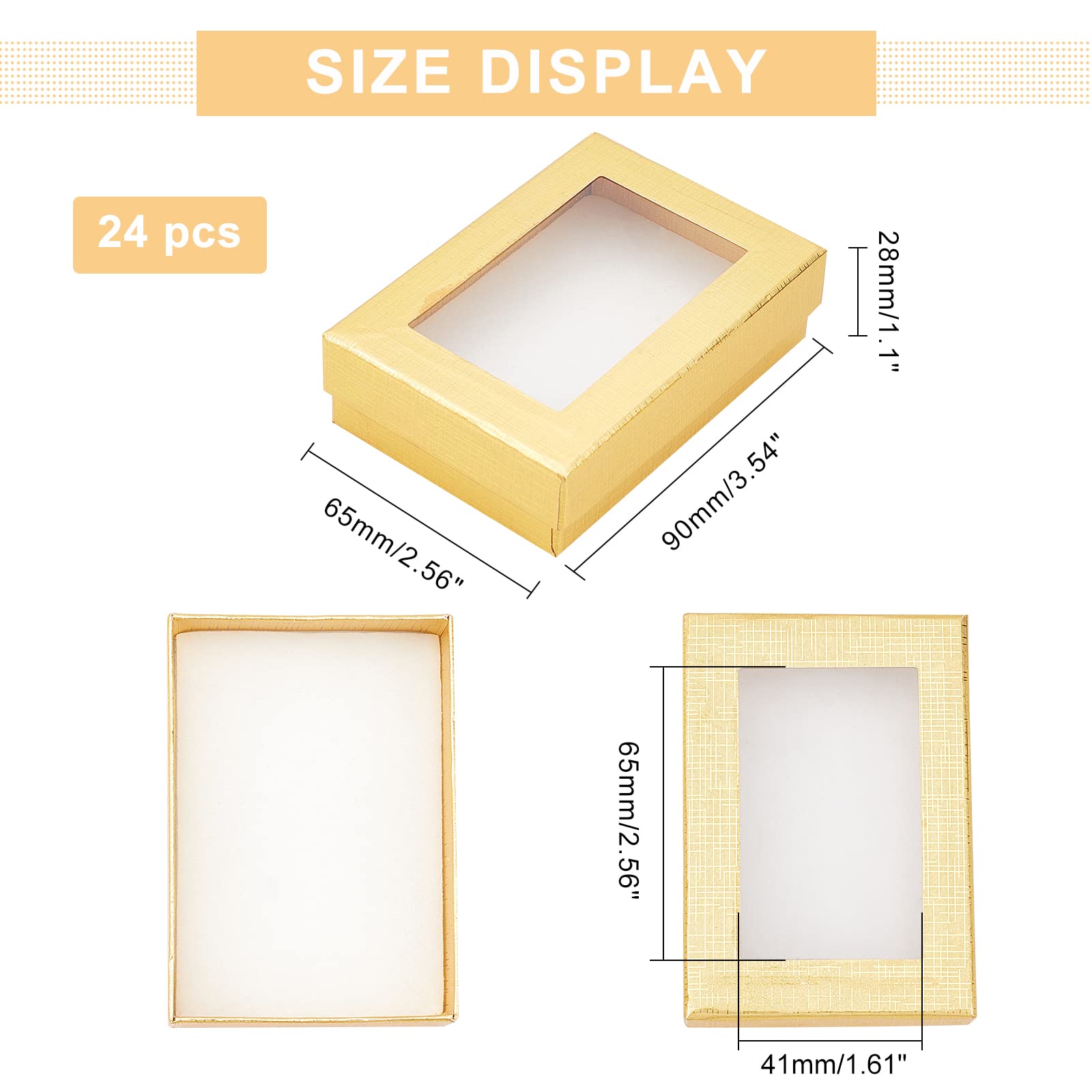 NBEADS 24 Pcs 3.54"x2.55"x1.1"Gift Presentation Boxes with Padding Inside, Golden Nail Packaging Boxes Necklace Boxes Bulk for Christmas Necklaces Earrings Rings Bracelets