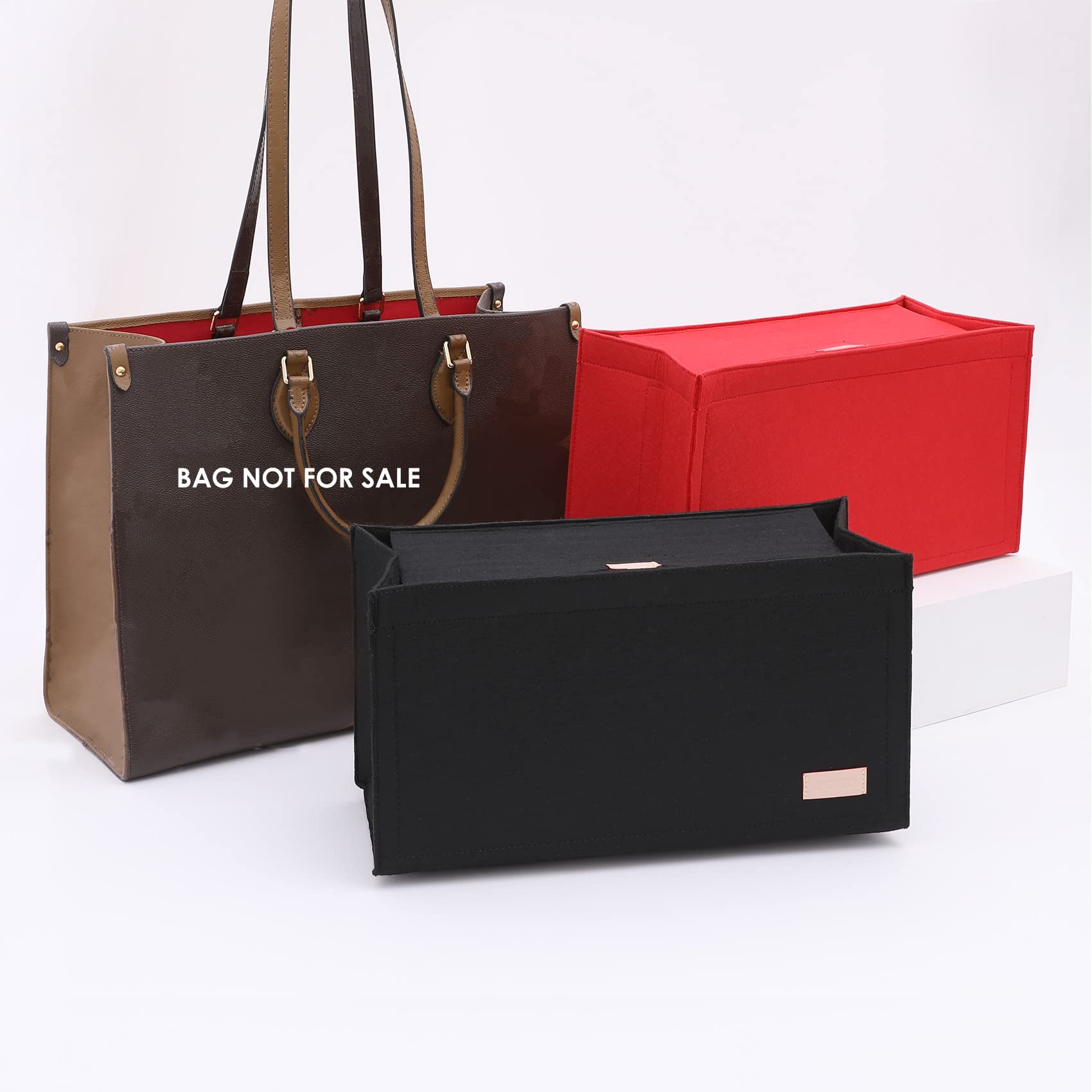 OAikor Bag Organizer Insert for Onthego GM 40 Handbag & Small D Book Tote, Felt Tote Bag Insert Organizer with Zipper and Cover, 9 Compartment, Bag in Bag(XL, Red)
