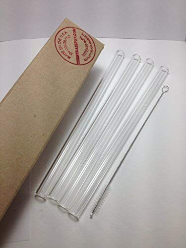 Thetrazspot Crystal clear straight glass straw set of 4 with cleaning brush 9.5mm x 8 inch