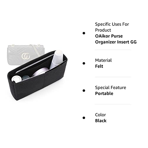OAikor Felt Mini Purse Organizer Insert for GG Marmont Matelasse Shoulder Bag/MK Jet Set Large Saffiano Handbag Organizer Tote Liner/MJ Snapshot Pouch/TB Mini Miller Inner Bag and More (Mini, Black)