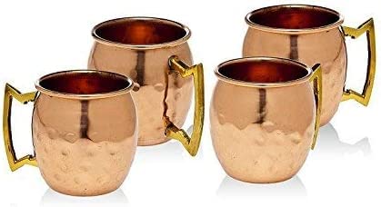 Prisha India Craft 2 Oz. Solid Copper Mini Moscow Mule Shot Mug, Set of 4 Authentic 100% Solid Copper Hammered Moscow Mule Mug 2-Oz Shot Glass - Set of 4