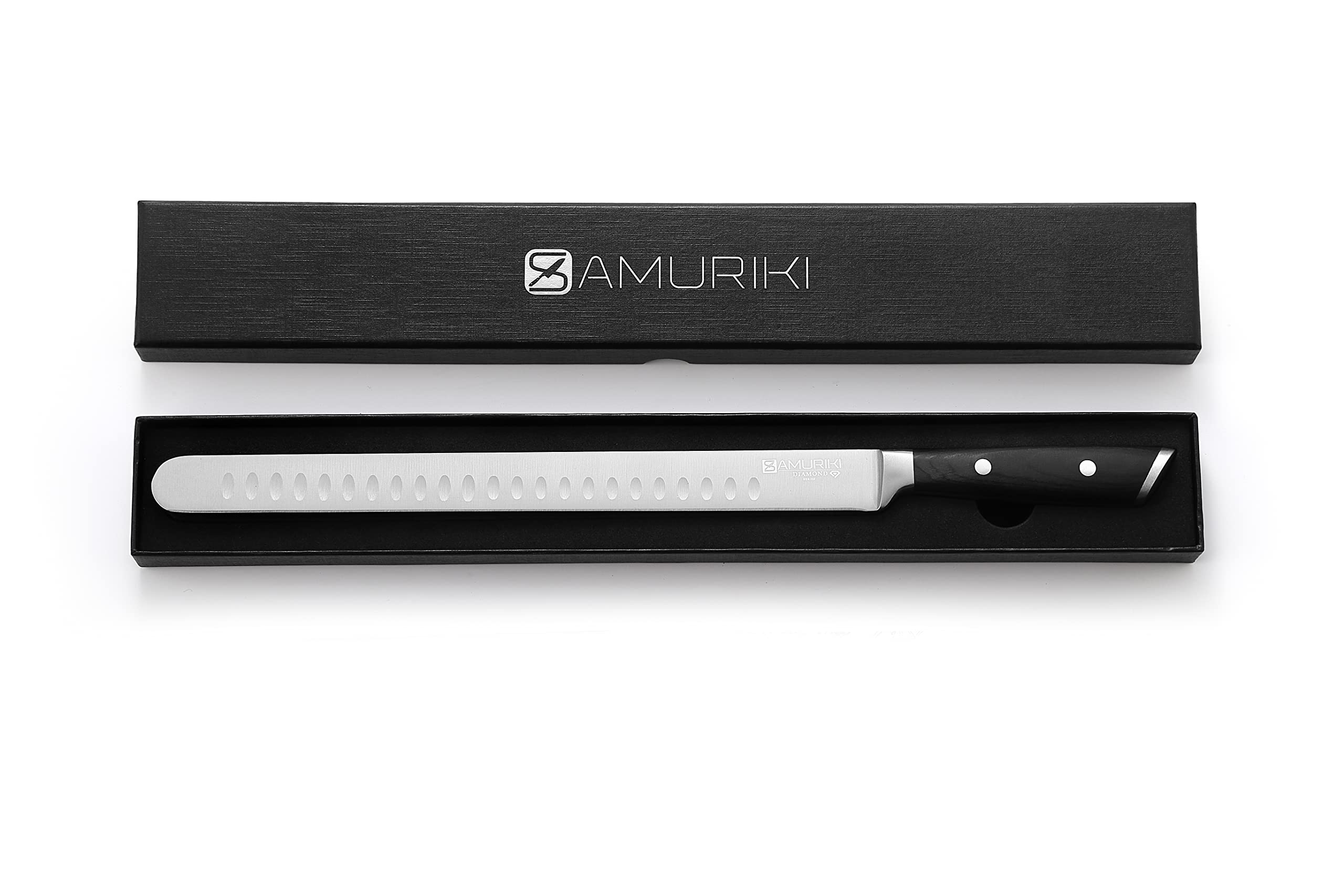 SAMURIKI Brisket Knife - Ultimate 12-inch Carving Knife, Slicing Knife with Granton Edge Designed for Briskets, Roasts, Meat, BBQ, etc. (Slicing Knife 12")