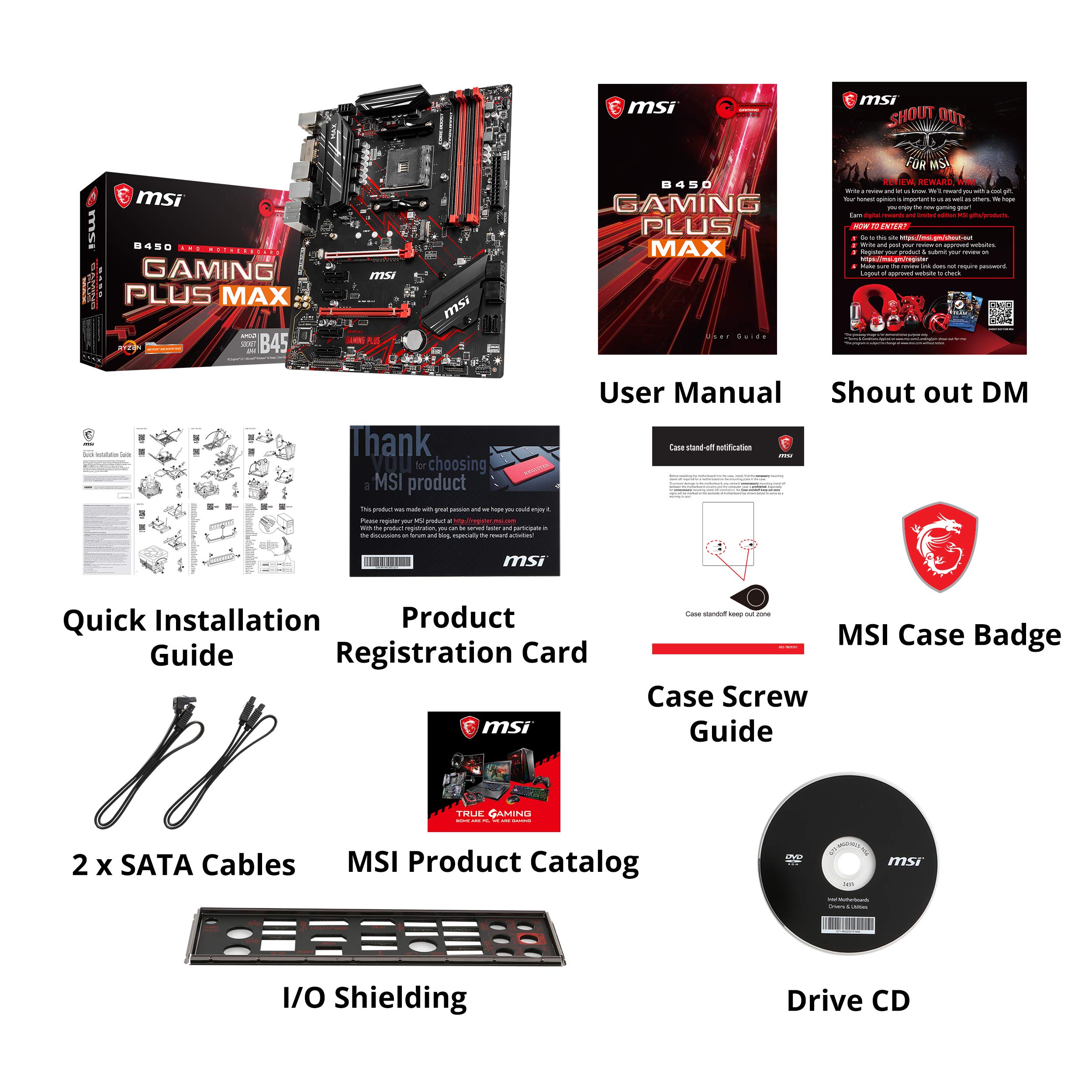 MSI Performance Gaming AMD Ryzen 2ND and 3rd Gen AM4 M.2 USB 3 DDR4 DVI HDMI Crossfire ATX Motherboard (B450 GAMING PLUS Max)