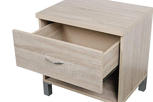 OS Home and Office Furniture Model One Drawer night stand, Contemporary Crosshatched Sandy Birch Laminate
