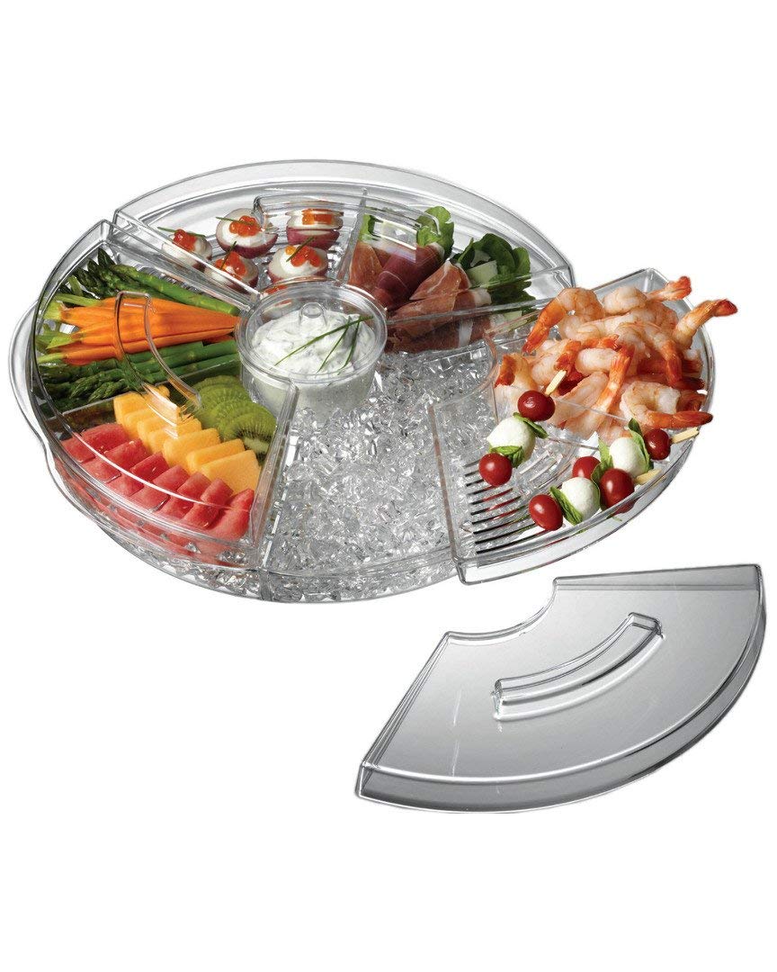 Prodyne Appetizers on Ice with Lids, 16", Clear and Prodyne Bowl, ICED Salad-4 Qt, Off-White