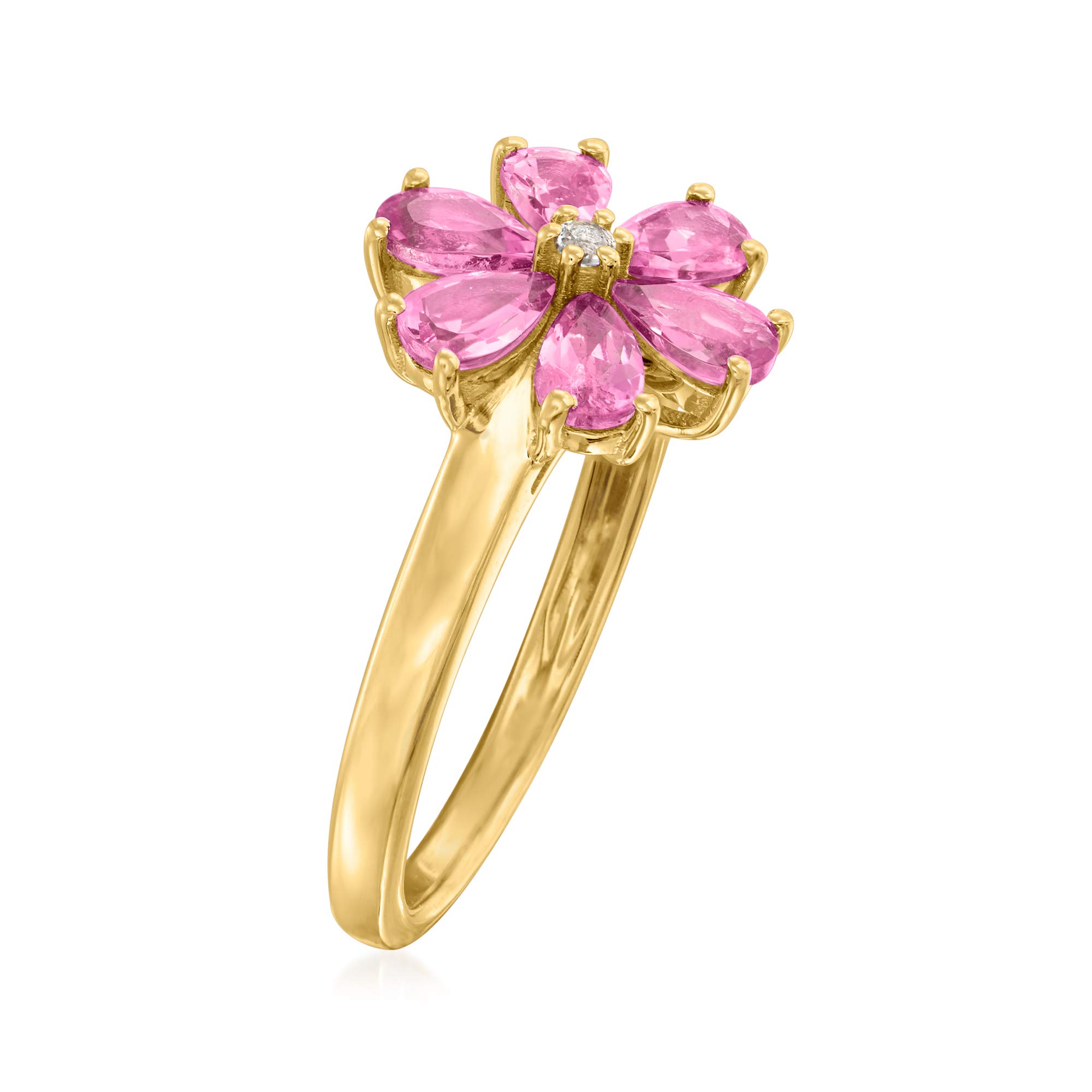 Ross-Simons 1.30 ct. t.w. Pink Tourmaline Flower Ring With White Topaz Accent in 18kt Gold Over Sterling. Size 6