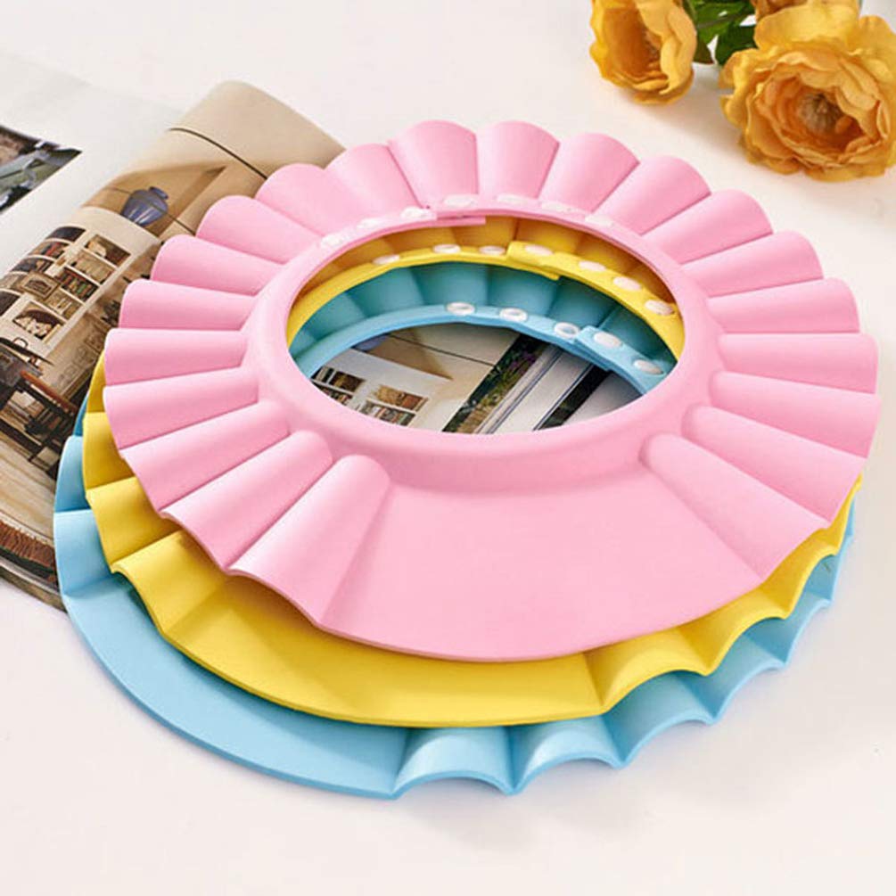 NUOBESTY Bath Cap, Adjustable Durable Waterproof Elastic Ring Hat Shampoo Bath Shower Cap Wash Hair Shield Direct Visor Caps for Kids Toddler Baby Newborn - 6Pcs