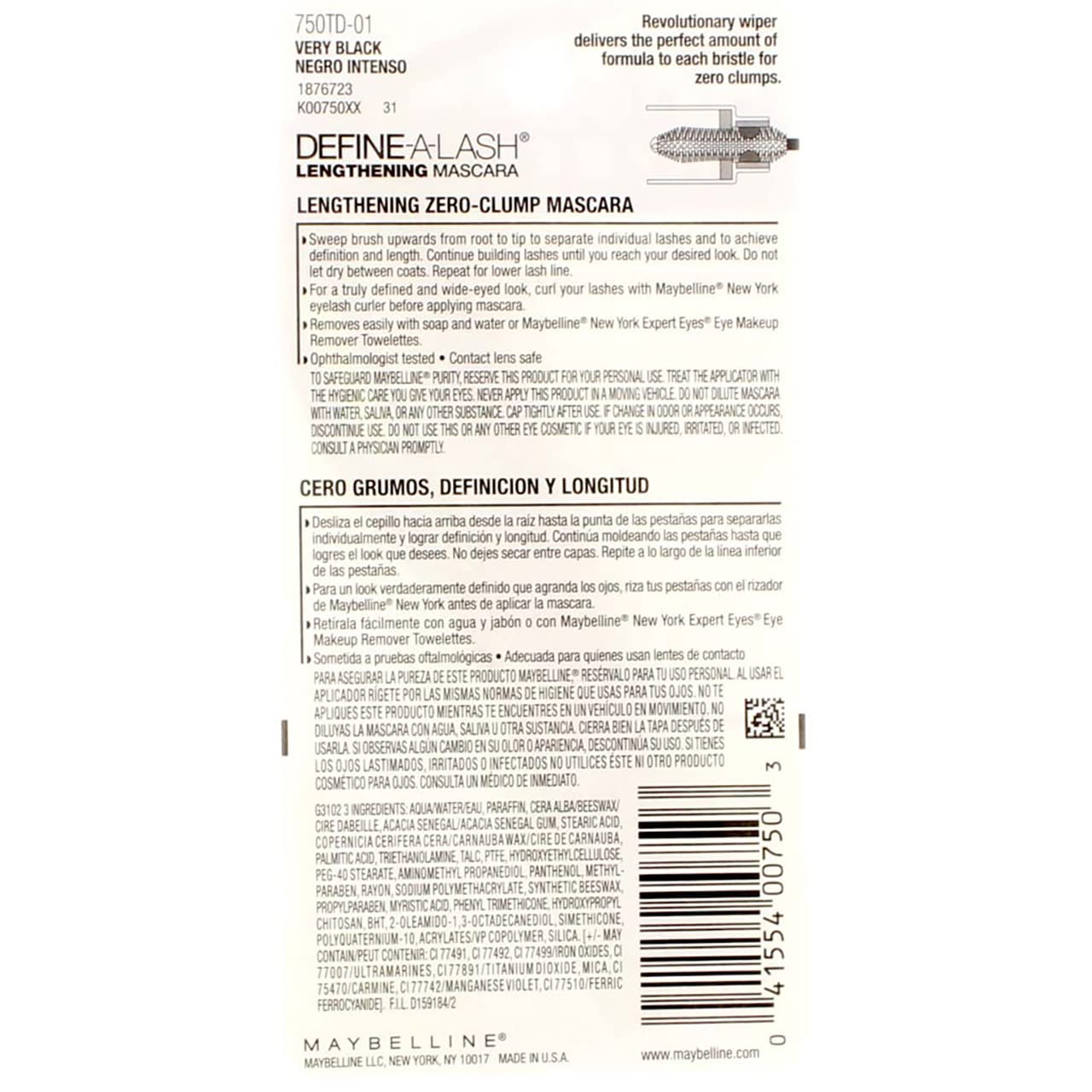 Maybelline New York Define-A-Lash Volume Washable Mascara, 821 Very Black, 0.22 Fluid Ounce