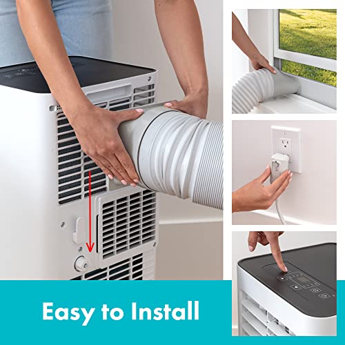 SereneLife SLPAC805W.5 Portable Air Conditioner, 8,000 BTU with WiFi + Drain Hose, White-Black