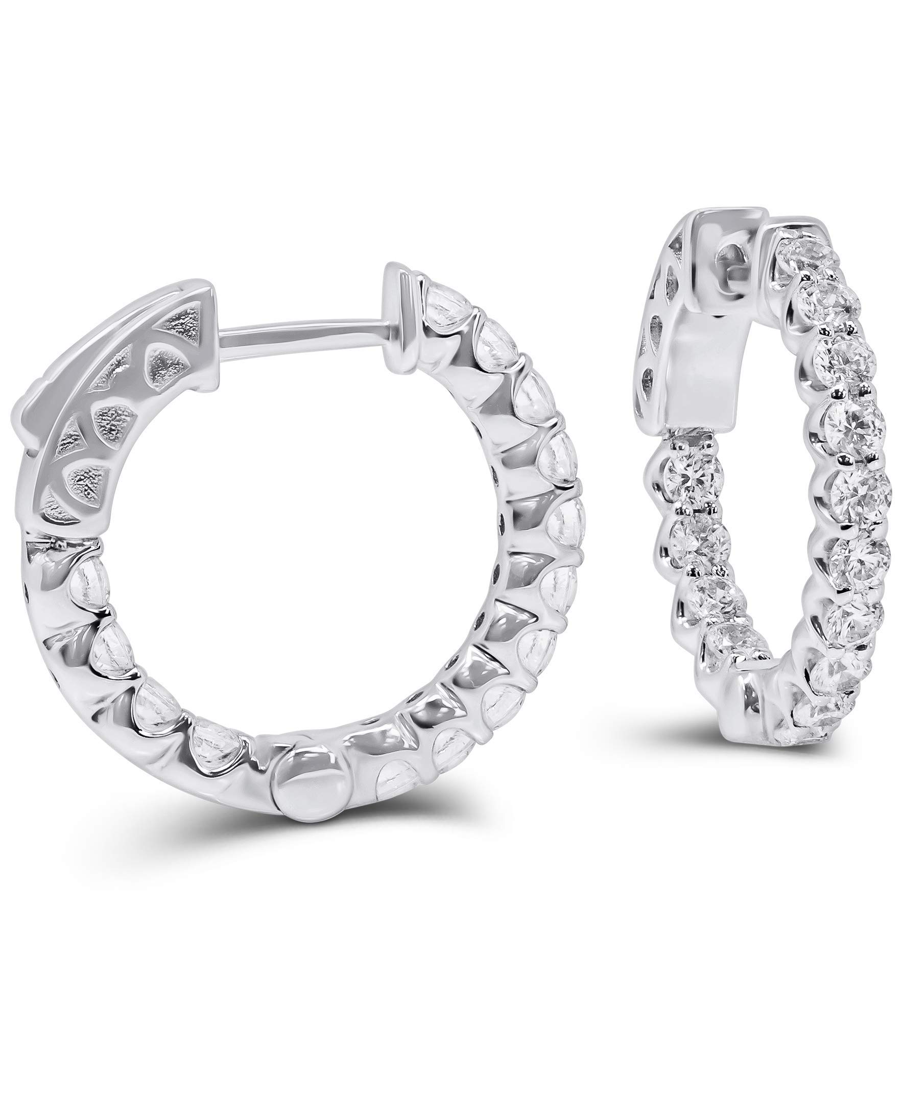 Oro Leoni 925 Sterling Silver CZ Huggie Earrings. Rhodium Plated with Round Cubic Zirconia. 1.5cm Diameter