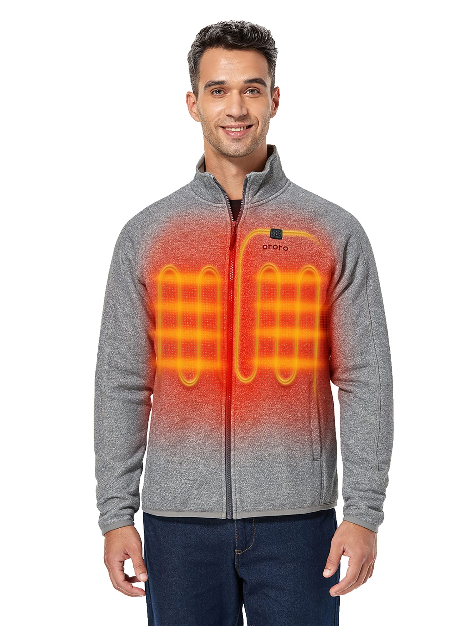 ORORO Men's Heated Fleece Jacket Full Zip with Battery Pack (Grey, XL)