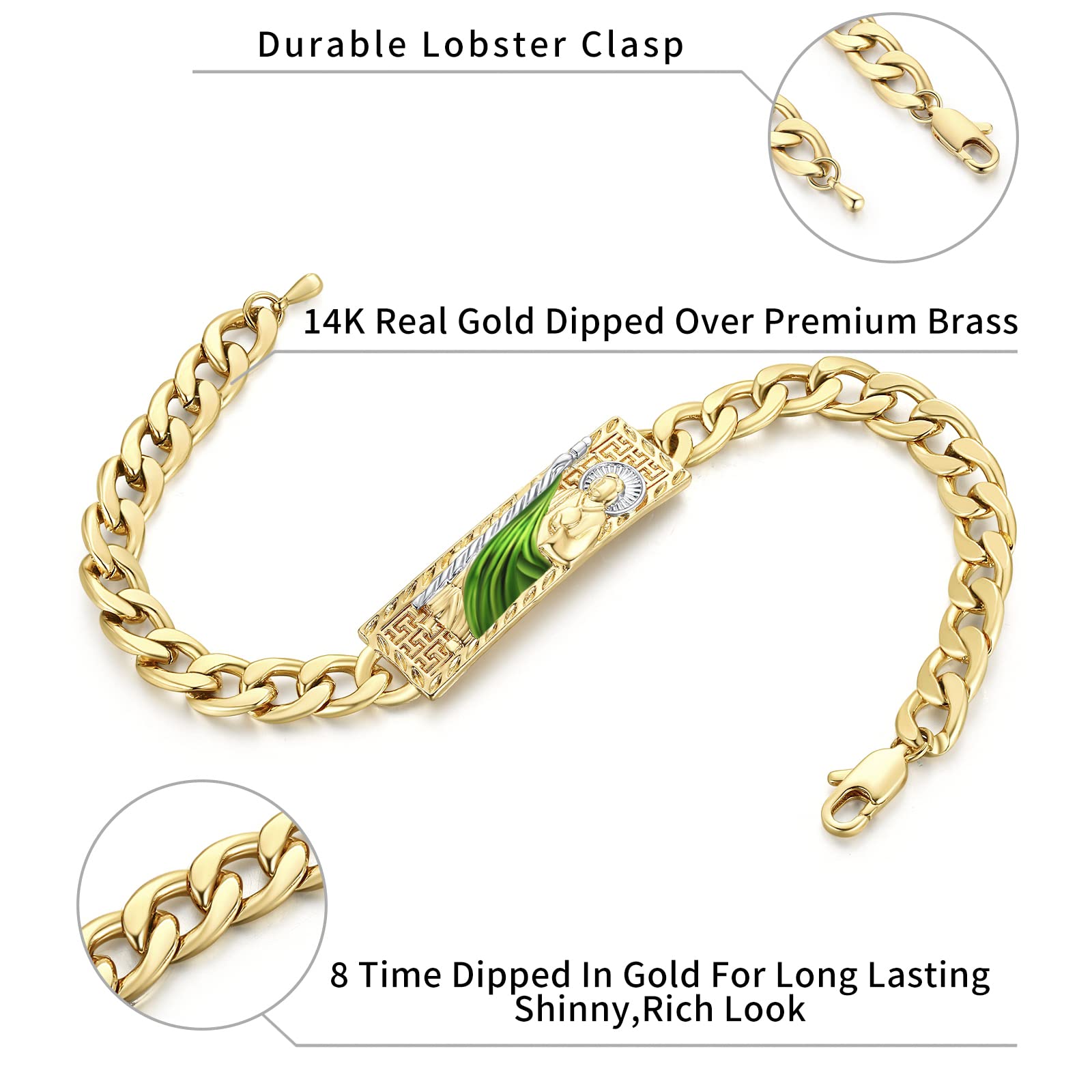 Saint Jude Cuban Bracelet 14K Gold Plated (Green)