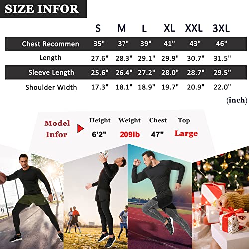 SILKWORLD Thermal Long Sleeve Compression Shirts for Men Cold Gear Athletic Gym Undershirts,B5_3pack_Navy Blue+Hemp Grey+Cyan,Large