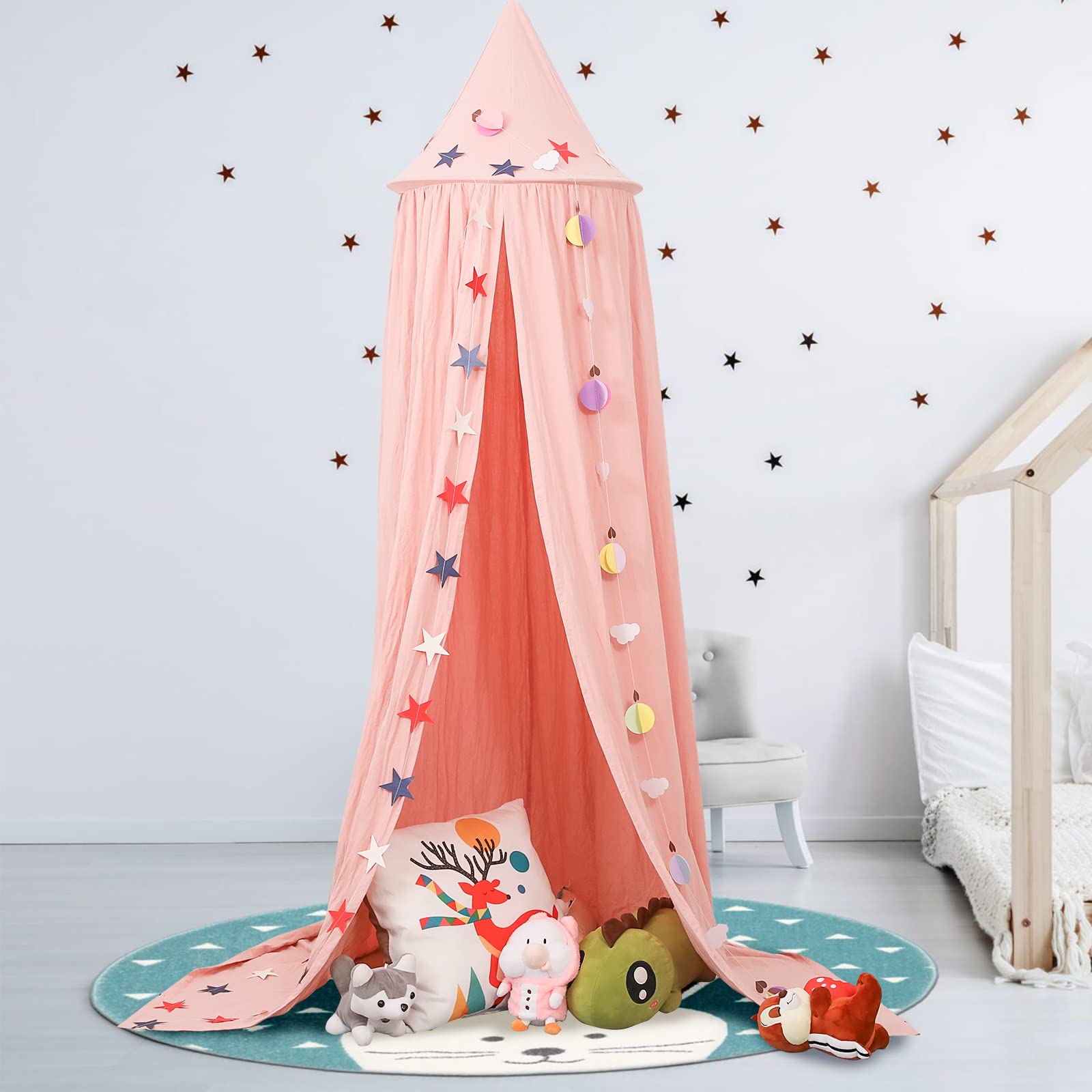 YAERSI Bed Canopy for Kids Bed, Round Dome Crib Nook Princess Castle, Play Tent Hanging Room Decoration, Dreamy Mosquito Net Bedding