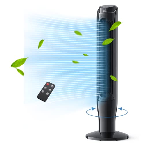 Tower Fan with Remote, 3 Speeds Wind Modes, 360 Degree Oscillation, 24H Timer, Standing Bladeless Floor Fans for Home Bedroom and Office, 40 Inch, Black