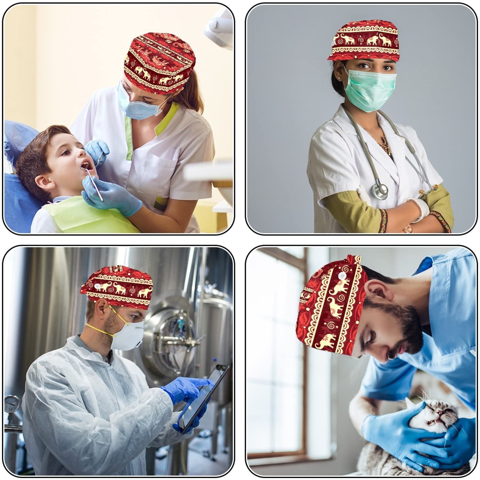 Pshhdgyhs Women and Men Surgical Cap African woman Working Hat One Size Multicolor Hat diameter is 18cm/7in