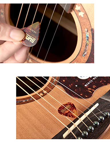 Premium Guitar Picks 24pcs Thin Medium Heavy Gauge Variety Pack with Picks Holder Plastic Picks Box SUNLP Celluloid Guitar Picks for Acoustic Classical Electric Guitar Bass 0.46mm & 0.71mm & 0.96mm
