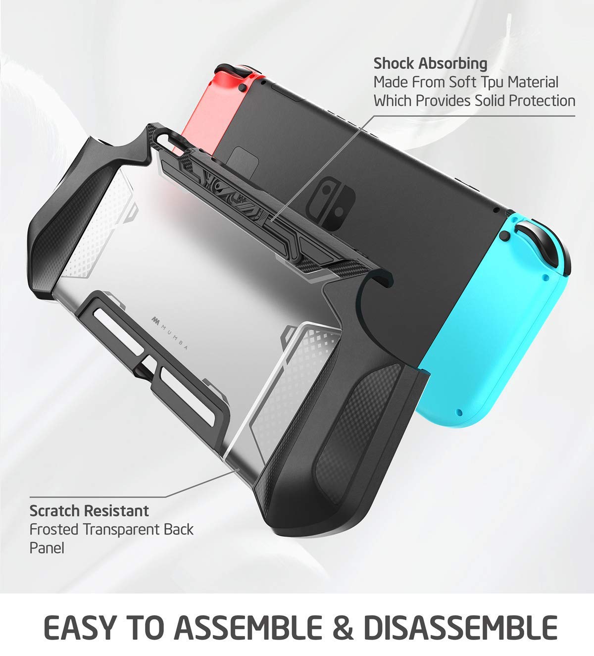 Mumba Dockable Case for Nintendo Switch, [Blade Series] TPU Grip Protective Cover Case Compatible with Nintendo Switch Console and Joy-Con Controller (Black)