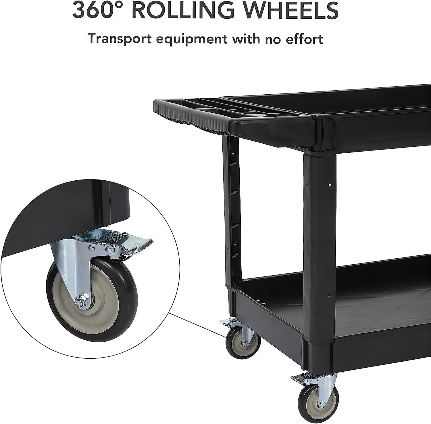 Service Cart 2-Shelf, Storage Handle, 500 lbs Capacity, for Warehouse/Garage/Cleaning/Manufacturing,45"X25"