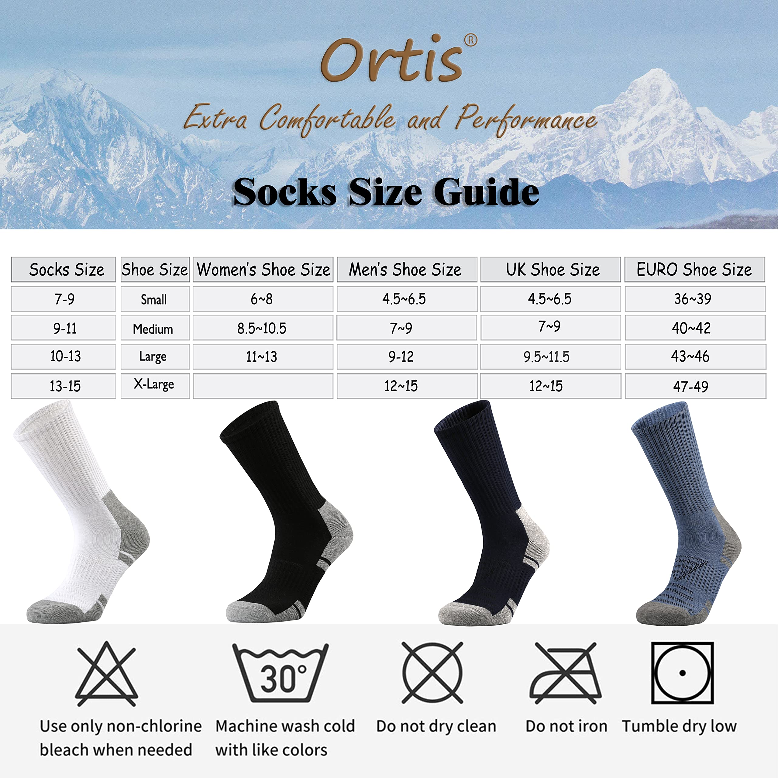 Ortis Men's Cotton Cushion Crew Socks Moisture Wicking Breathable Thick Warm Thermal for Athletic Heavy Duty Work Boot(Denim L)