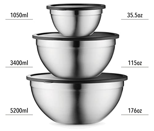 Table Concept Mixing Bowls with Airtight Lids, Stainless Steel Nesting Bowl Set for Space Saving Storage, Ideal for Cooking, Baking, Prepping & Food Storage