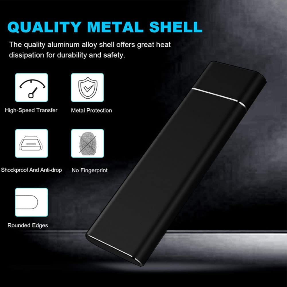 YASHAN Portable External Solid State Drive 2TB Super Speed USB 3.1 /Type-C for Mac, PC, Laptop 2022 Upgrade (2TB, Black)