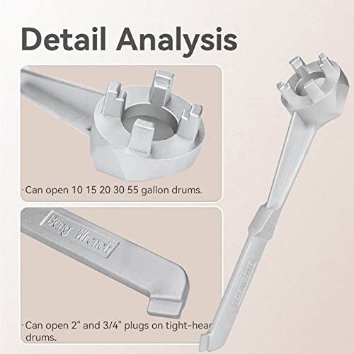 Ullnosoo Bung Wrench 55 Gallon Drum, Drum Wrench Aluminum Barrel Wrench Opener Tool for 10 15 20 30 50 55 Gallon Drum, for 2 inch and 3/4 inch Bung Caps