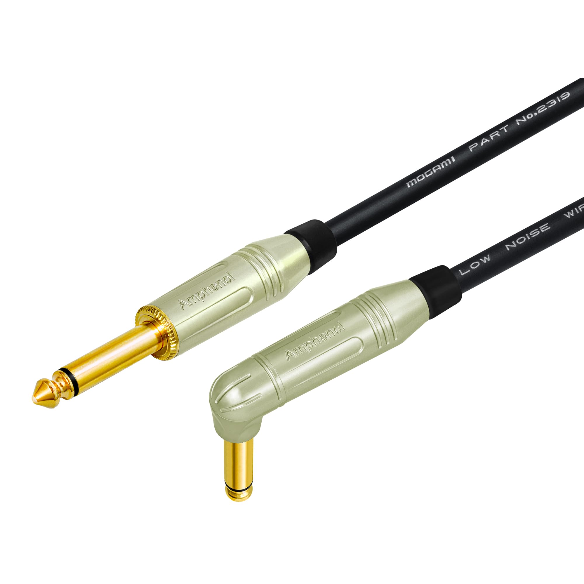 WORLDS BEST CABLES 2 Units - 10 Foot - Pedal, Effects, Patch, Instrument Cable Custom Made Using Mogami 2319 Wire & Amphenol ACPM-RN-AU & ACPM-GN-AU M-Series Angled & Straight Gold TS Plugs