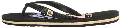 Quiksilver Men's Print 3 Point Sandal Flip-Flop, Black/Black/Yellow Molokai Pulse, 12