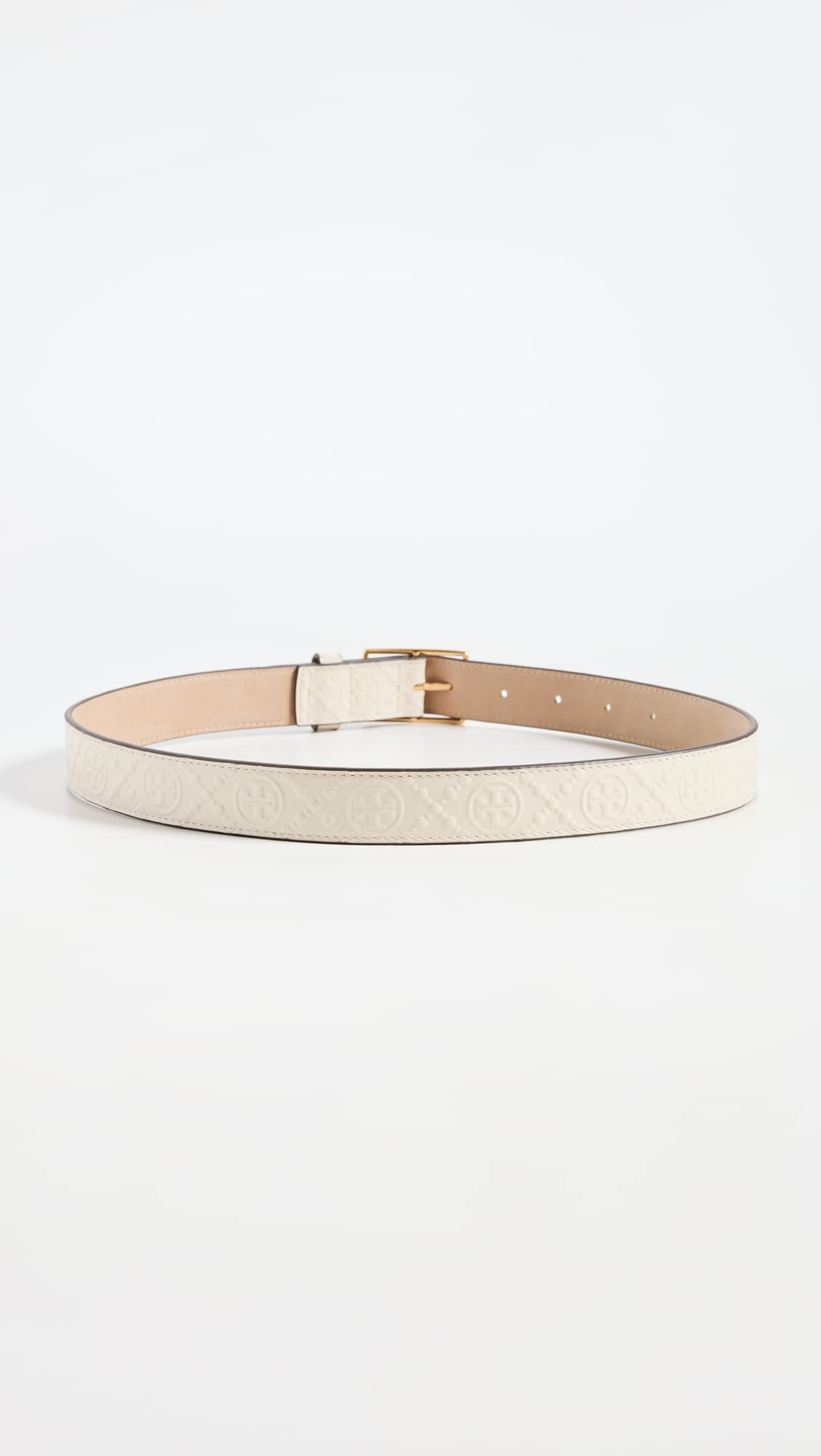 Tory Burch Women's T Monogram Patent Belt, Fossil, Off White, L