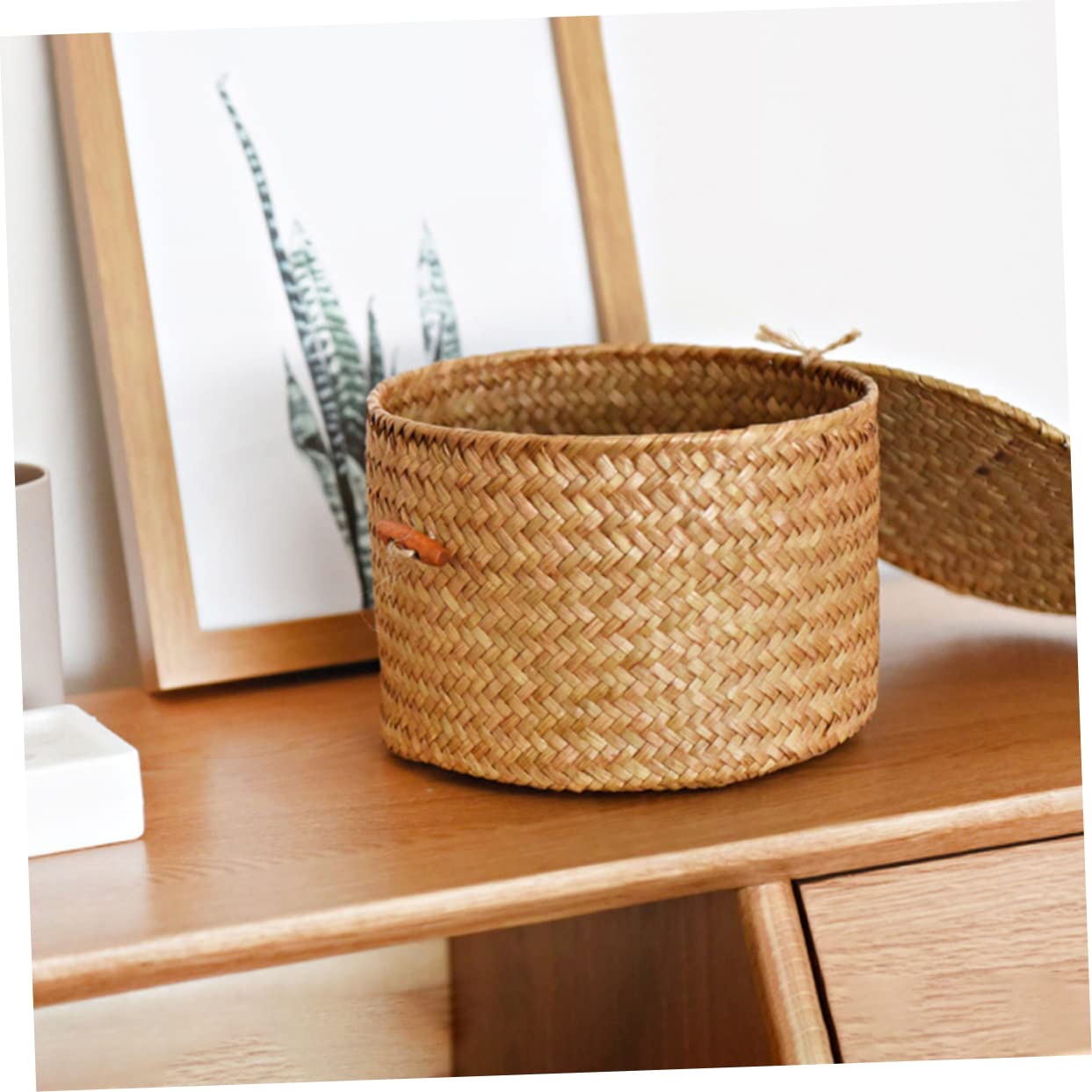 NOLITOY 3pcs Storage Box with Lid Round Shelf Vegetable Tray with Lid Hand Decor Storage Baskets for Shelf Woven Sundry Box Baskets for Organizing Seaweed Baskets Straw Shelf Baskets Woven
