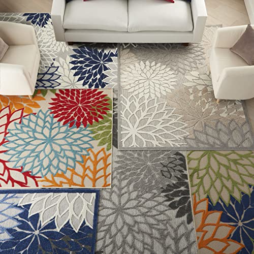 Nourison Aloha Indoor/Outdoor Floral Silver Grey 6' x 9' Area Rug, (6' x 9')