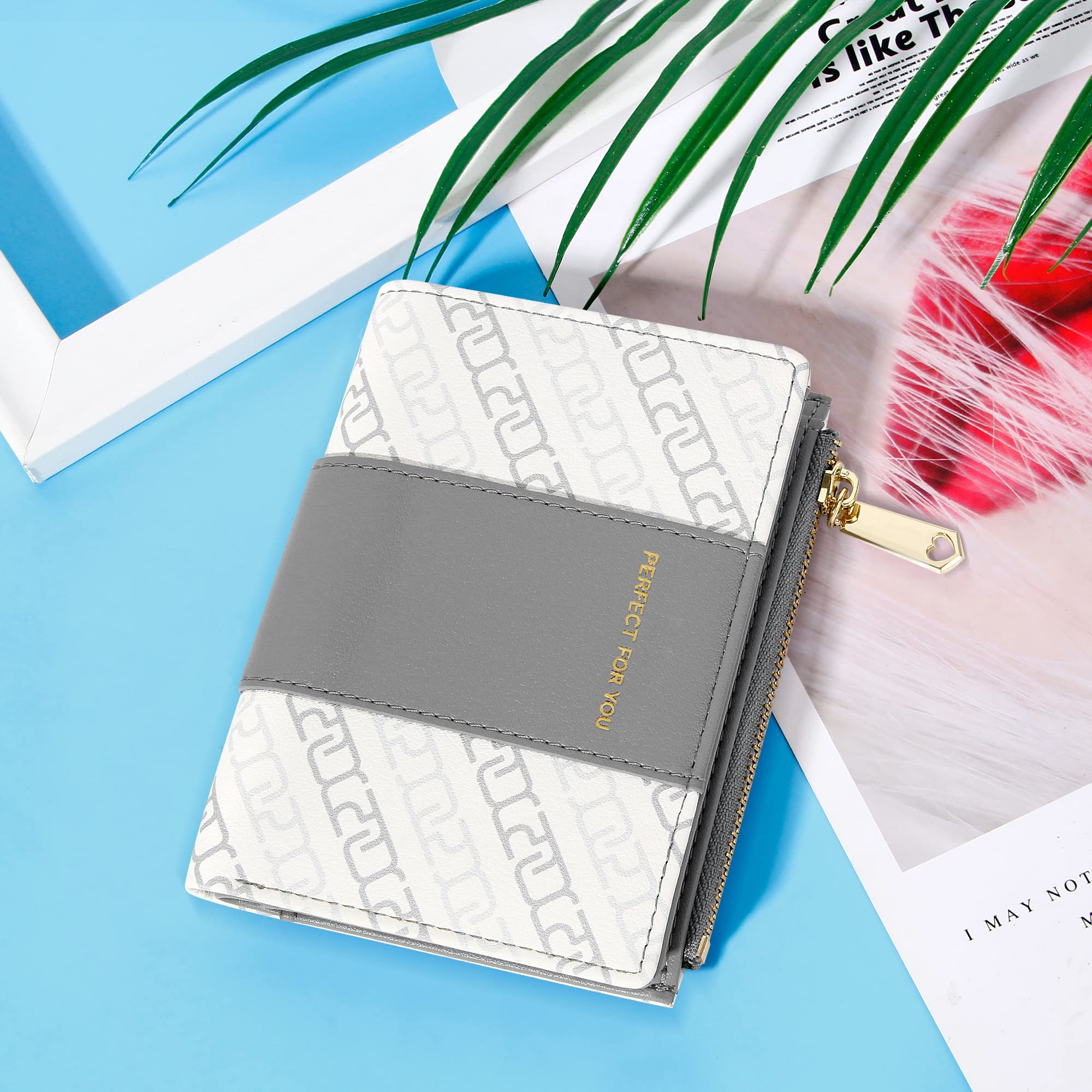 VOCUS Small Wallet for Women Bifold Leather Coin Purse Card Holder Wallet with Zipper Coin Pocket ID Window