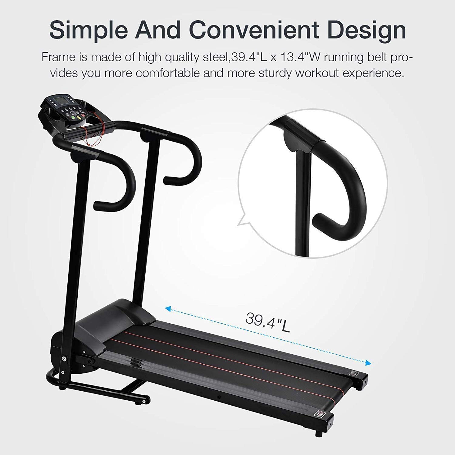 Murtisol 1000W Folding Treadmill Compact Electric Running Exercise Machine, Good for Home/Apartment Fitness, with Safe Handlebar, Easy Control LCD Display