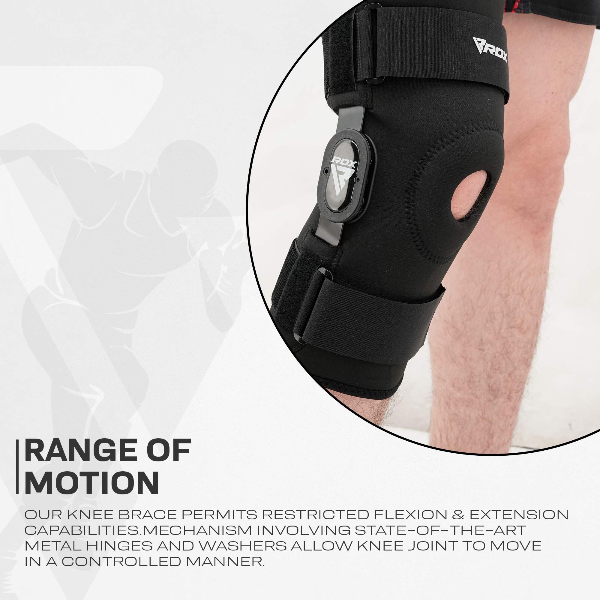 RDX Knee Support Brace, Open Patella Nylon Elasticated Compression Sleeve Pad with Adjustable Straps for Running Sports. Sold as Single Item
