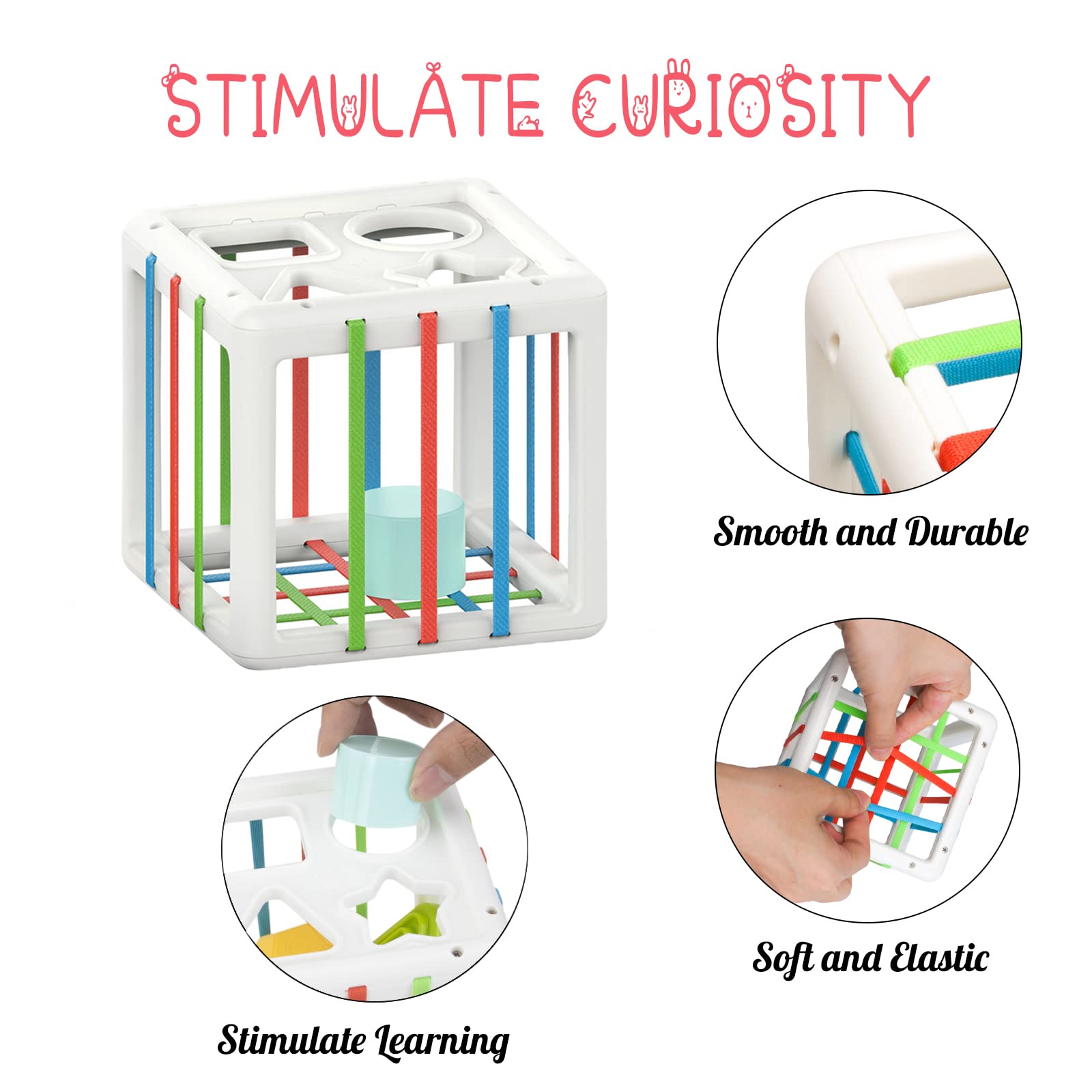 wonuu Baby Shape Sorting Toy Shape Sorting Box Sensory Sorting Bin with Elastic Bands Fine Motor Skill Early Learning Preschool Educational Gift
