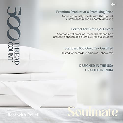 Mayfair Linen 100% Cotton Sheets for Queen Size Bed - 500 Thread Count 4 PC Queen White Cotton Sheets, Deep Pocket Queen Sheet Set, Cooling Sheets Queen Size for Hot Sleepers, Soft, Breathable Sheets