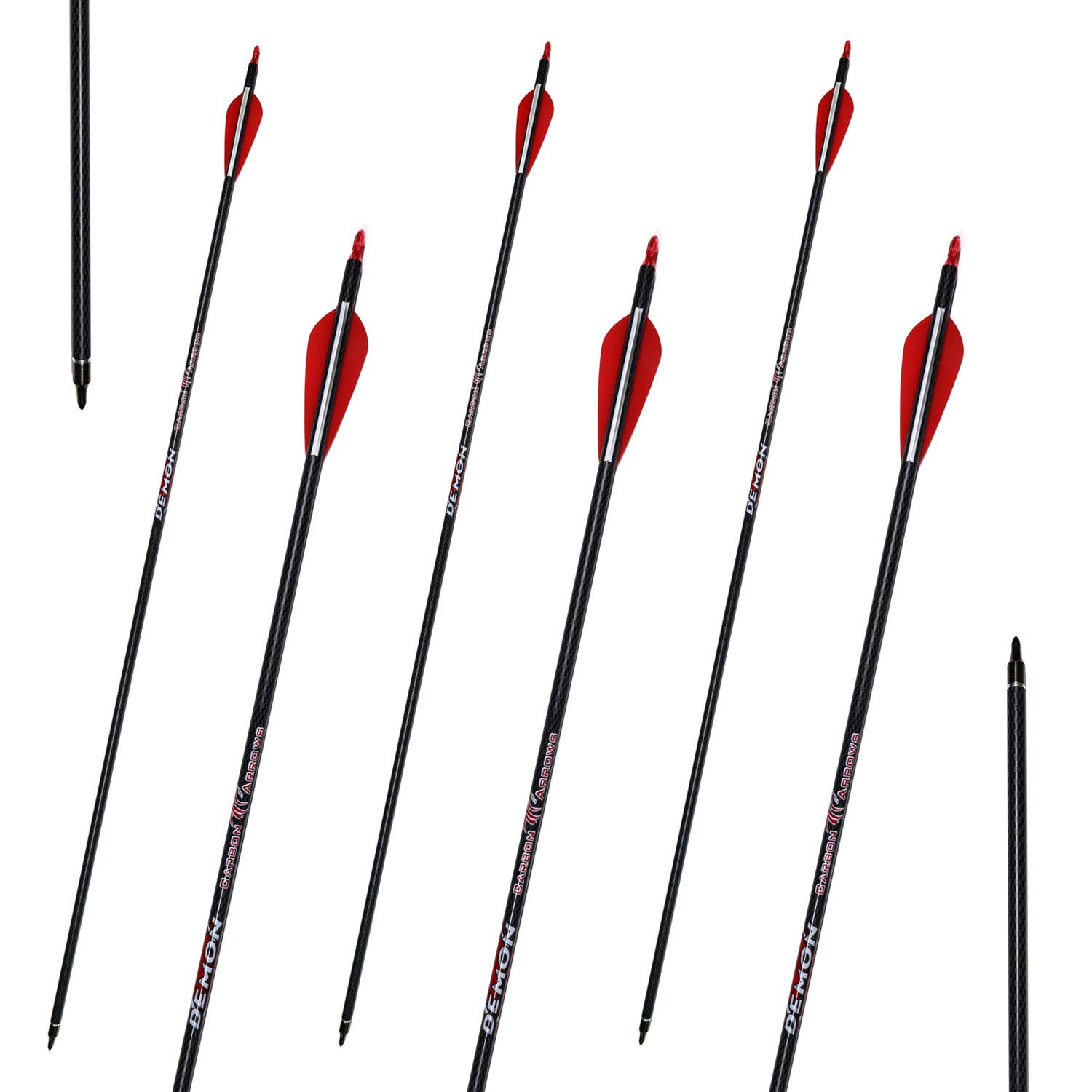 MS JUMPPER Archery Carbon Arrows Hunting Shafts 400 Spine with Plastic Vanes and Field Points for Compound Recurve Bow (Pack of 6) (28 Inch Arrows)