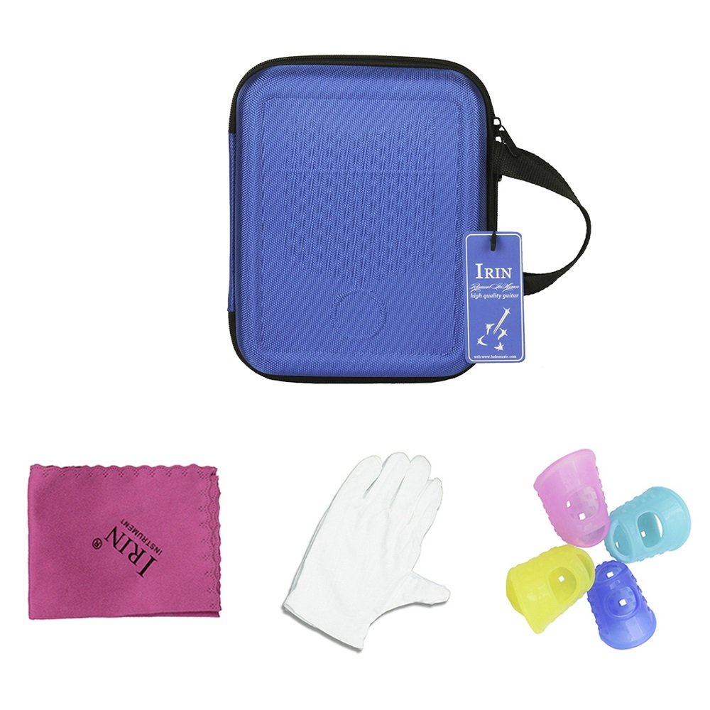 Mowind 17 Key Kalimba Case Thumb Piano Bag Shockproof Waterproof with Gloves Finger Stall Cleaning Cloth Blue