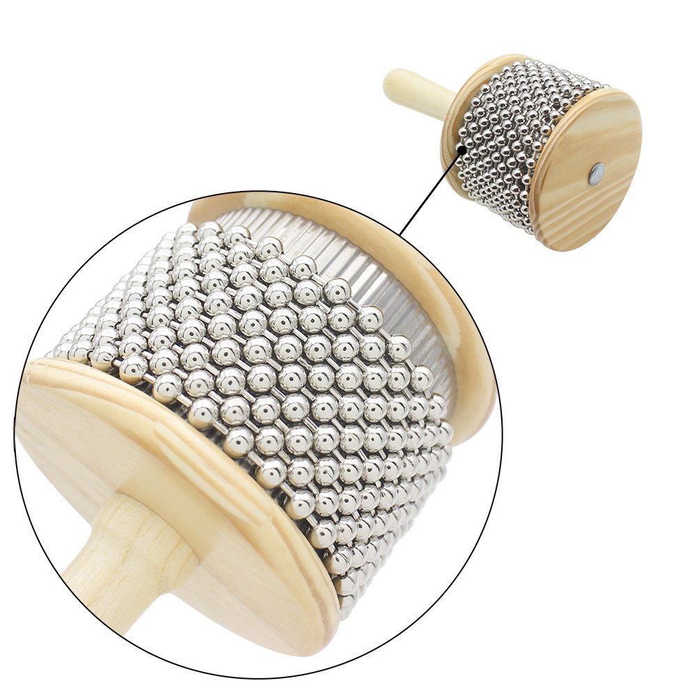 Mowind Wooden Cabasa Hand Shaker Percussion Instrument with Metal Beads for Classroom Band 3.4" Size