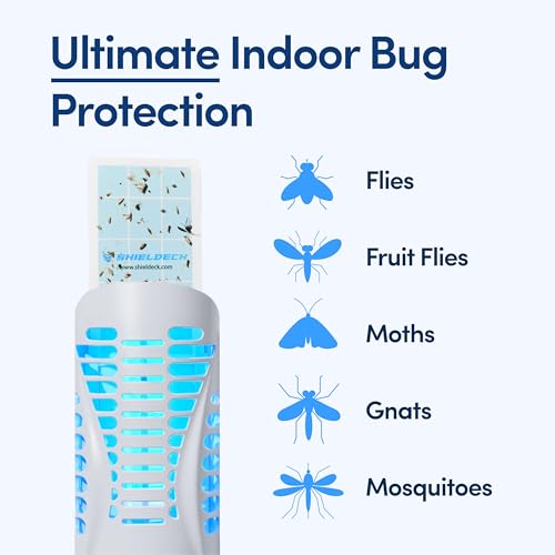 Shieldeck Flying Insect Trap - Indoor Fly Trap, Gnat Trap, and Mosquito Trap - Fruit Fly Killer and Plug in Bug Catcher - Traps with UV Light for House Indoors (1 Device + 5 Refills) - White