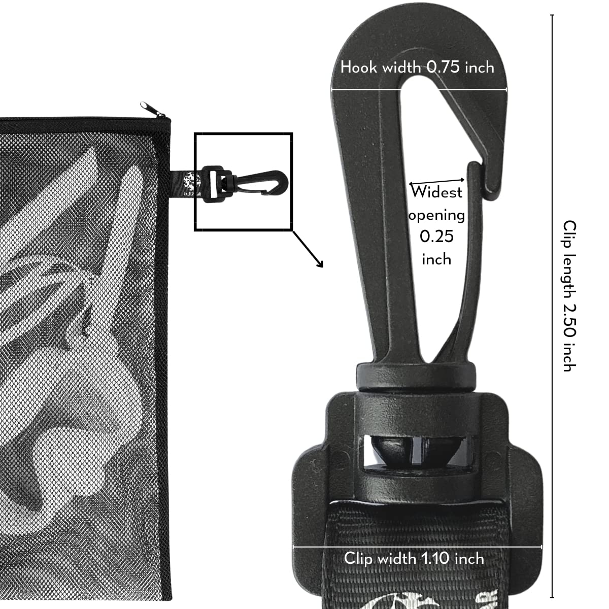 PALTERWEAR Mesh Zipper Bag with Clip - Set of 4 (Black, 7 x 9 inch)