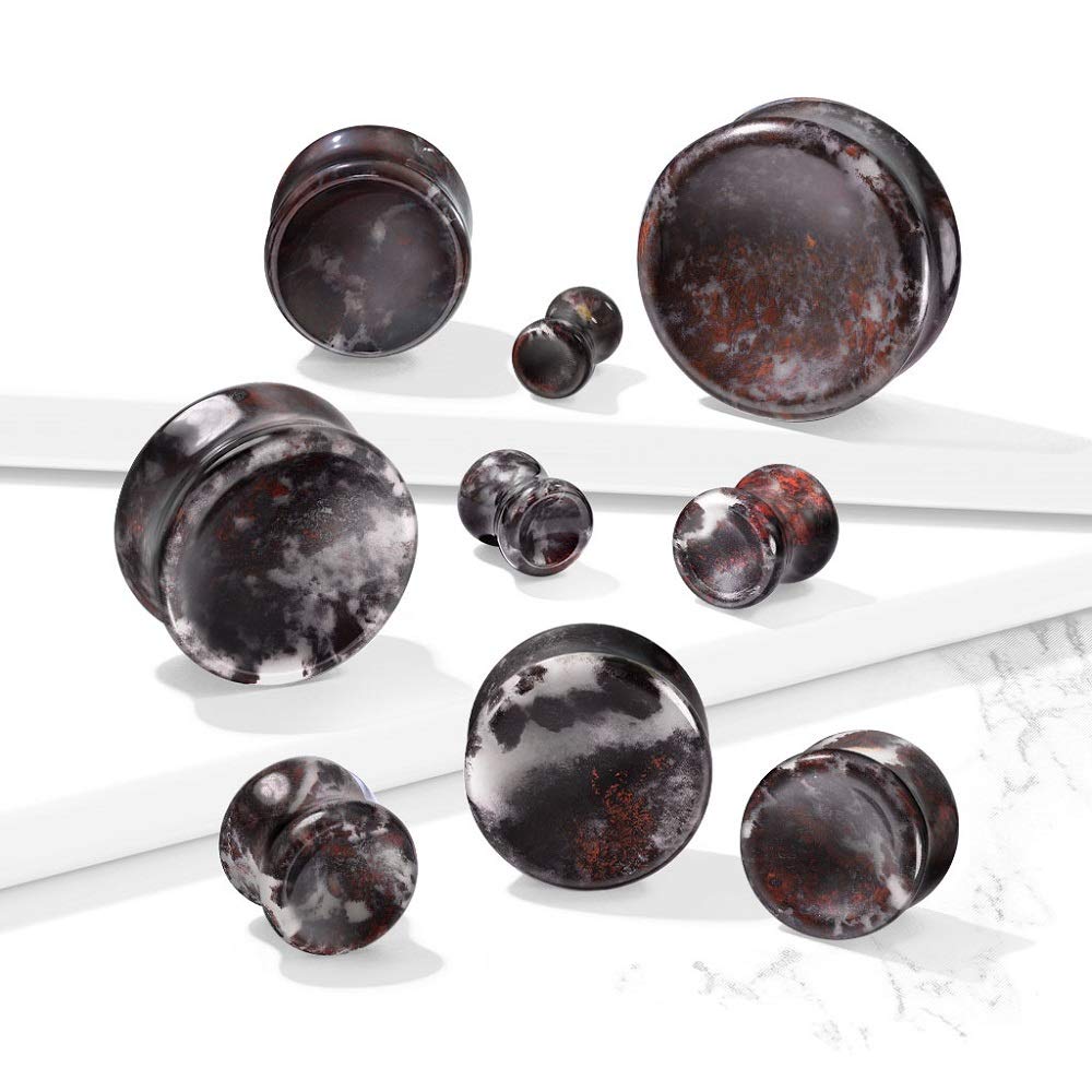Pierced Owl Natural Bloodstone Concave Double Flared Plug Gauges, Sold as a Pair (25mm (1"))
