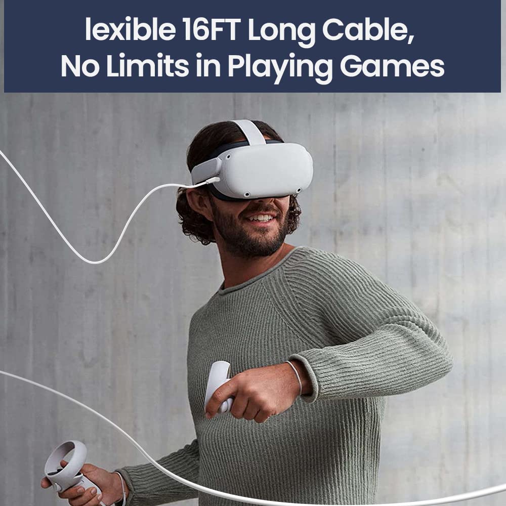 VersionTECH. Link Cable 16 FT Compatible for Oculus Quest2/1/Pro/Pico4 and PC/Steam VR, USB 3.2 Gen1 5Gbps VR Headset Accessories High Speed Data Transfer USB C Charging Cable Cord Gaming PC-White