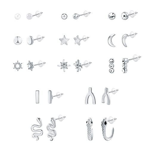 Silver Stud Earrings Set Women: Small Surgical Steel Hypoallergenic Stud Sets Ear Piercing Earrings Studs Birthday Gifts for Girl Sensitive Ears (silver)