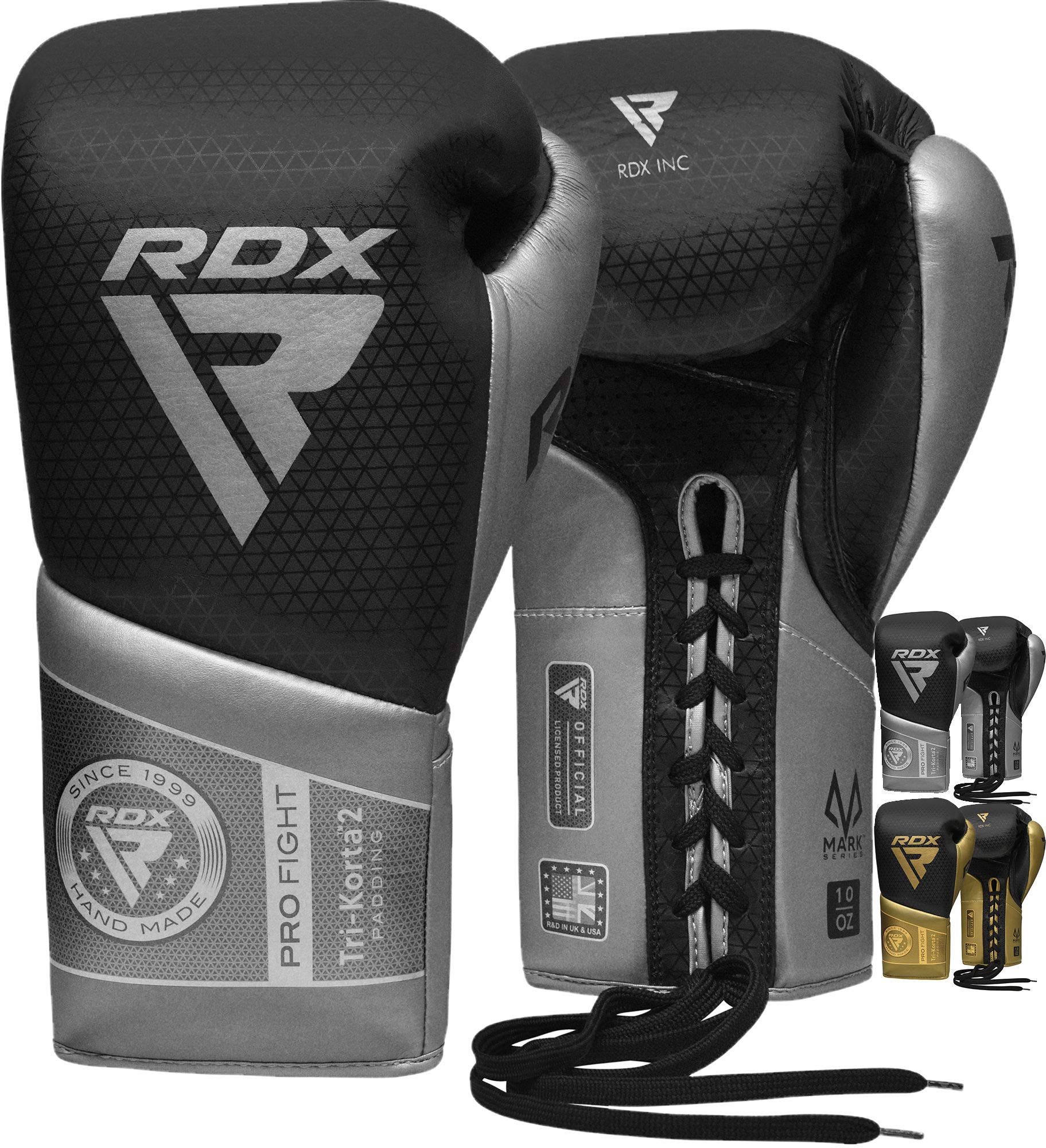 RDX Professional Boxing Gloves, Mark PRO Lace-Up Competition Gloves, Super Skin Maya Hide Leather, Padded Wrist Support, Multi-Layered, Traditional Extra Long Laces for Firm Secure Fit