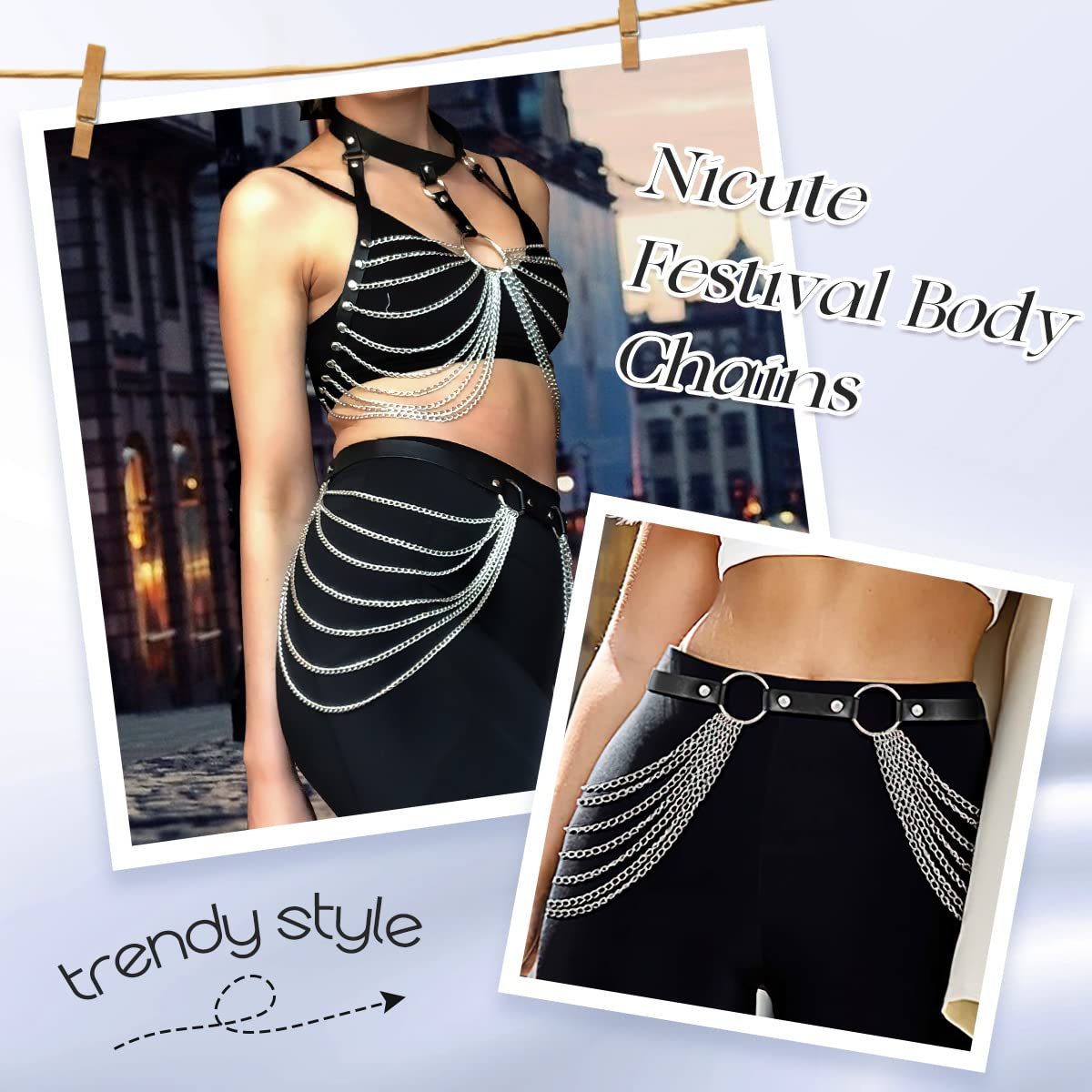 Punk Waist Chain Leather Layered Belly Body Chain Belt Halter Bra Adjustable Strap for Women Party Gift Black