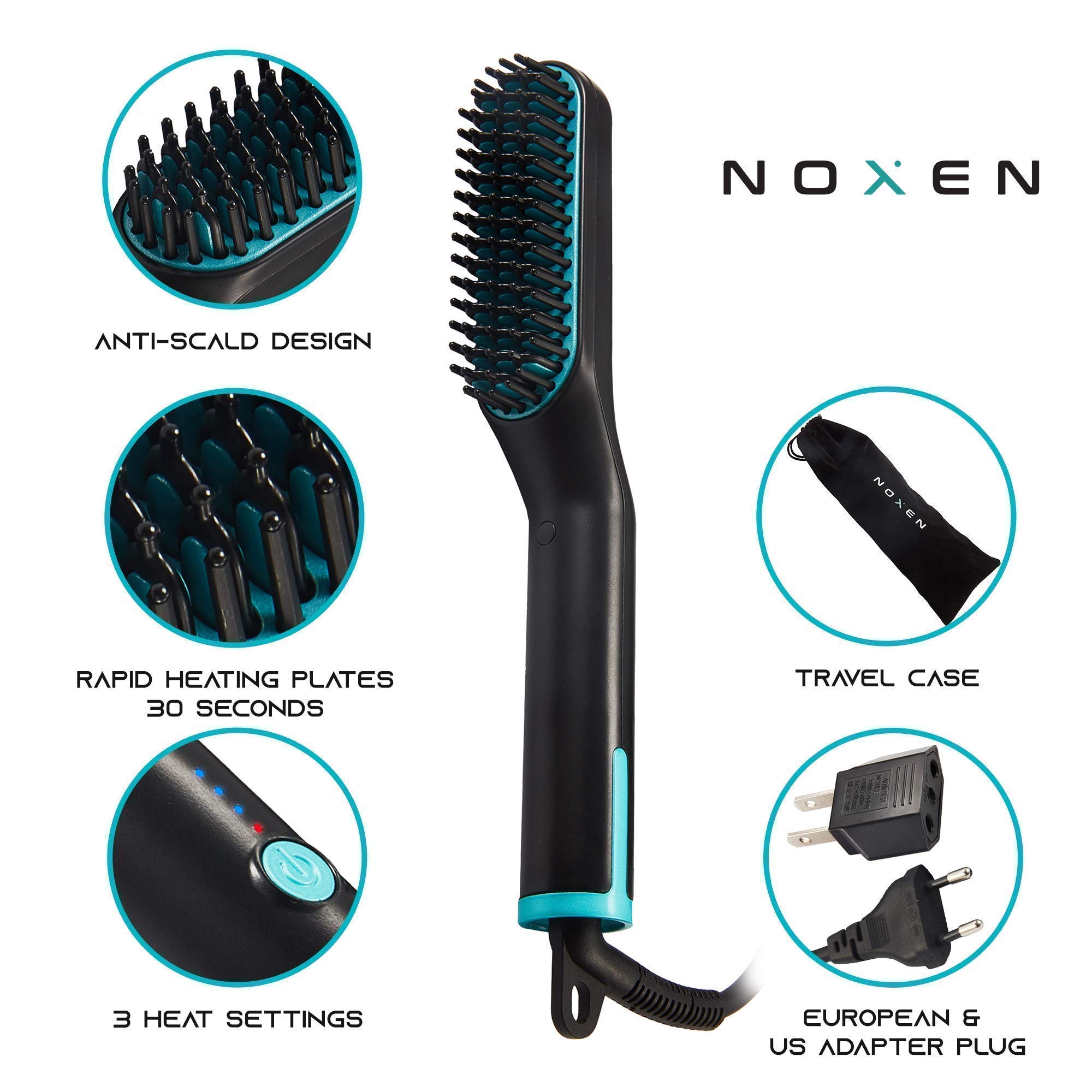 NOXEN Beard Straightener Comb for Men, Hot Iron Electric Growth Grooming Brush Kit for Dad, Professional Hair Straightener Heated Comb Gift Set